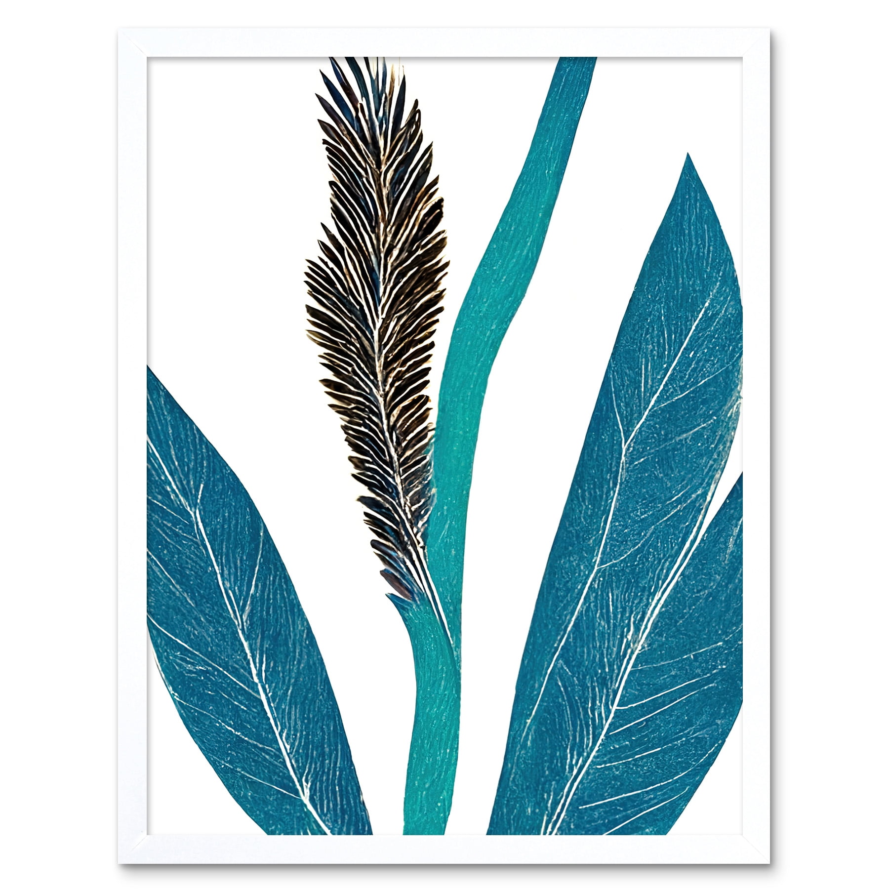 Tropical Plant Abstract Pastel Feather Blue Teal Leaves Art Print ...