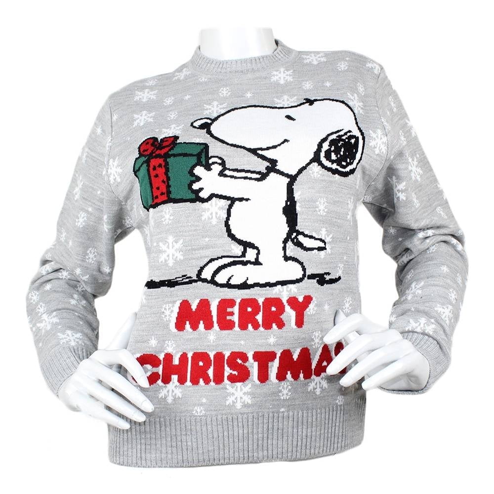 Suéter Peanuts Talla CH Ugly Snoopy con Regalo Copos de Nieve Gris ...