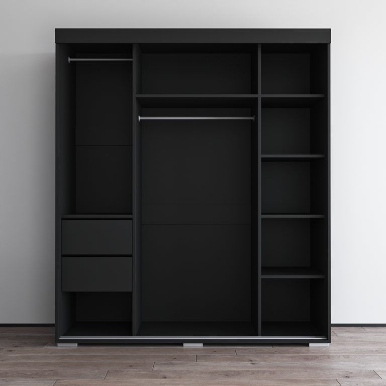 Meble Furniture Aria 3D Wardrobe with Mirror Black