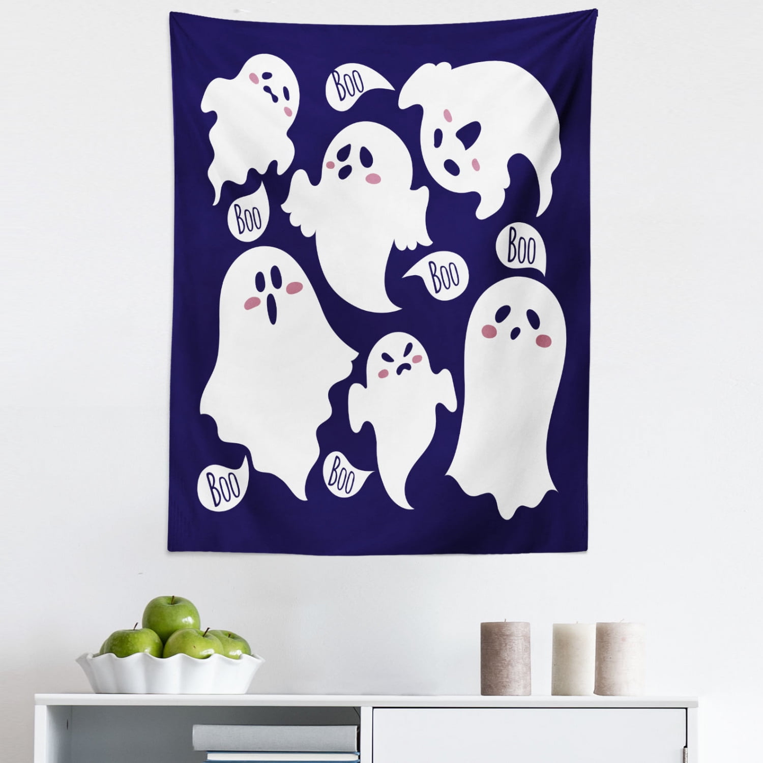 Ghost Tapestry, Scary Ghost Characters Drawn in Cartoon Style with Boo ...