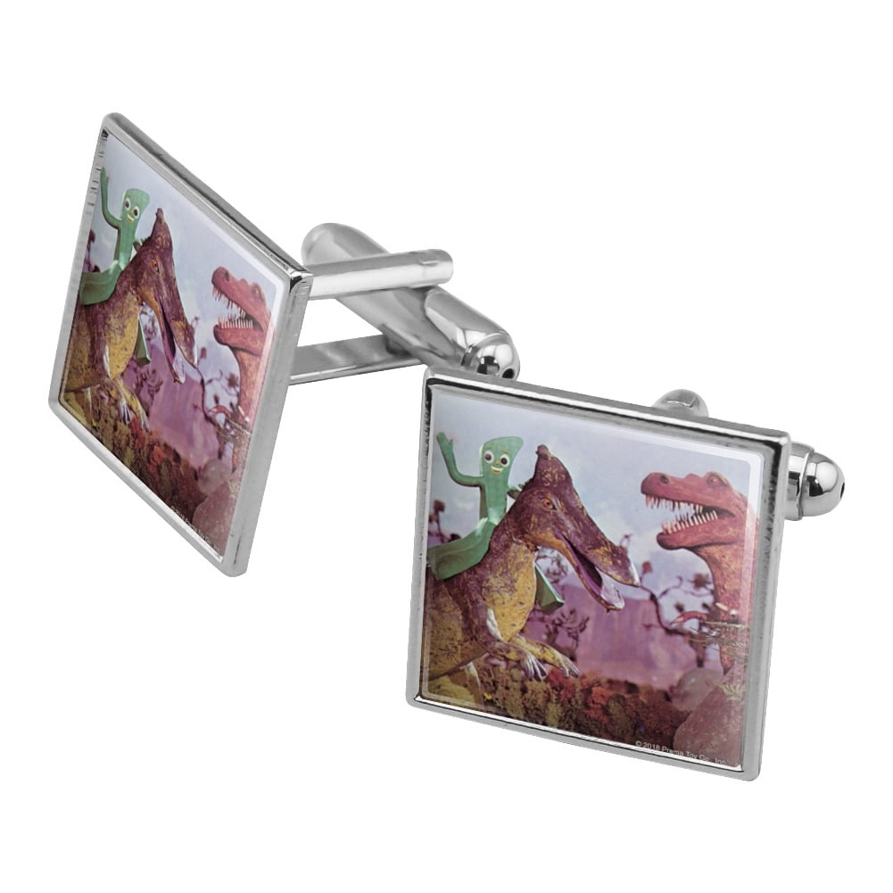 Jurassic Gumby Riding Dinosaur T-Rex Square Cufflink Set - Silver or ...