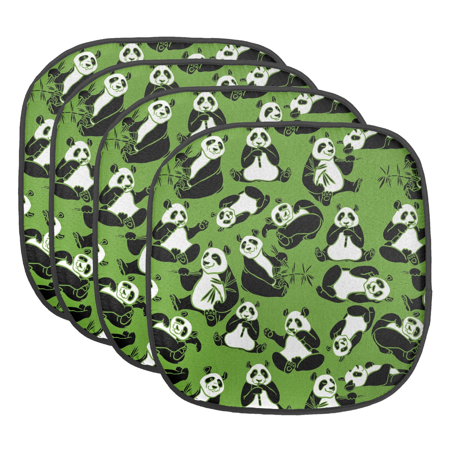 Panda Chair Seating Cushion Set of 4, Little Playful Cartoon Animals Chinese Bears Eats Exotic ...