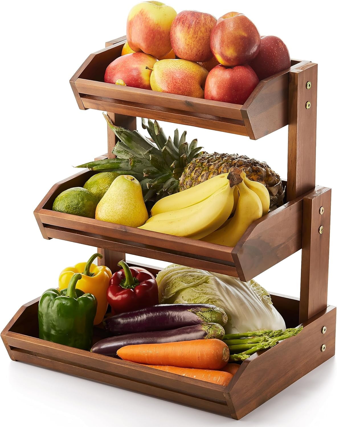 Frutero de madera de acacia, frutero de 3 niveles para encimera de ...