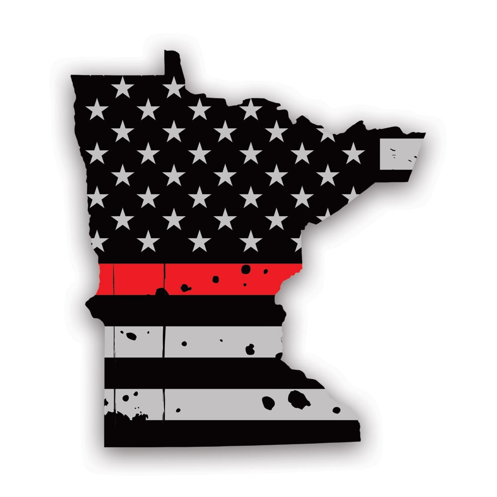 Distressed Minnesota State Shaped Subdued US Flag Thin Red Line Sticker ...