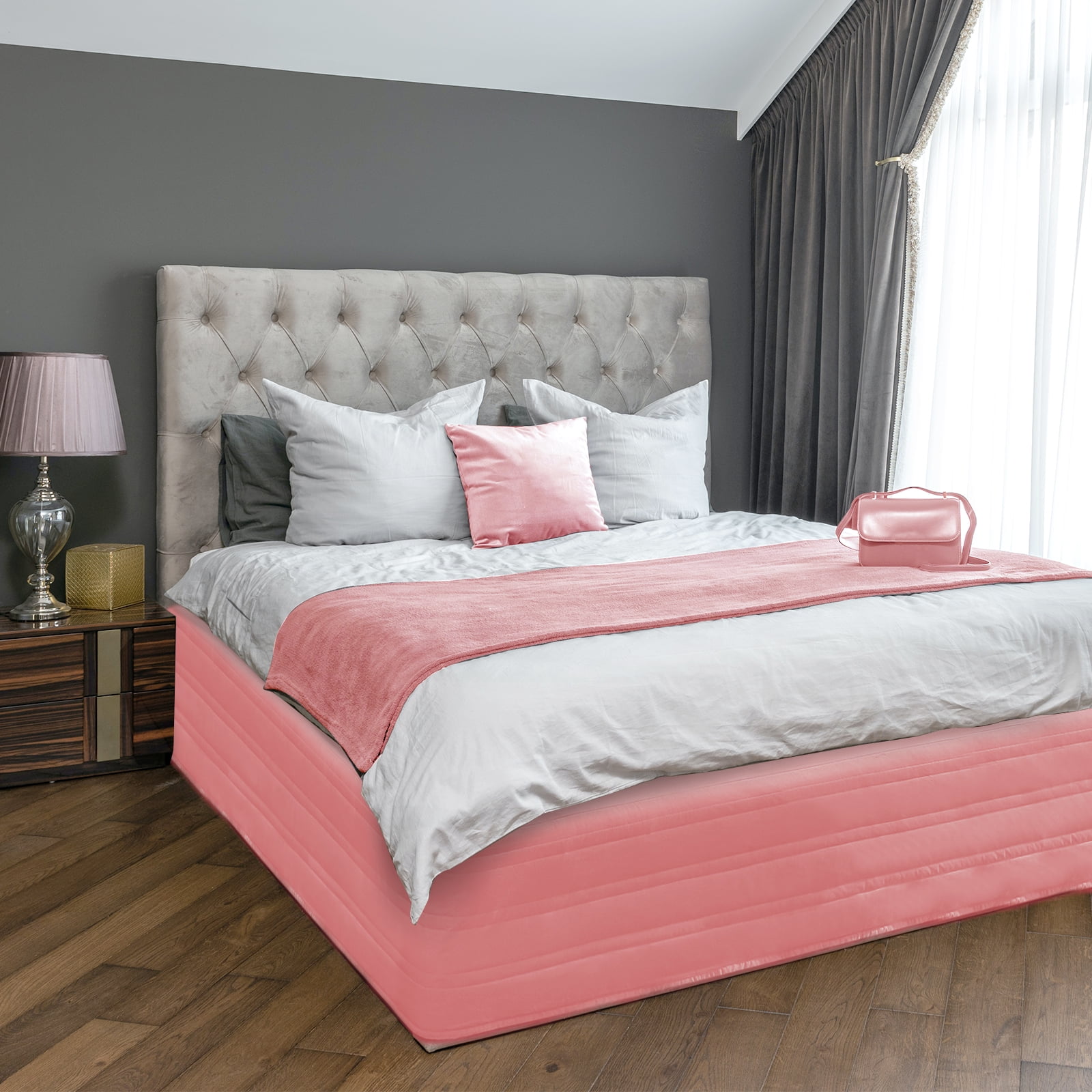 Marquess Cotton Blended Quilted Pink Color Bed Skirt for Queen Ruffle ...