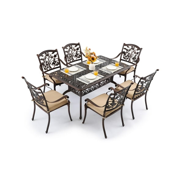 ATKELITION 7 Piece Cast Aluminum Outdoor Dining Set, Patio Dining Set ...