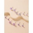 6 Pairs Purple Floral & Heart Stud Earrings Resin Alloy Simple Cute ...