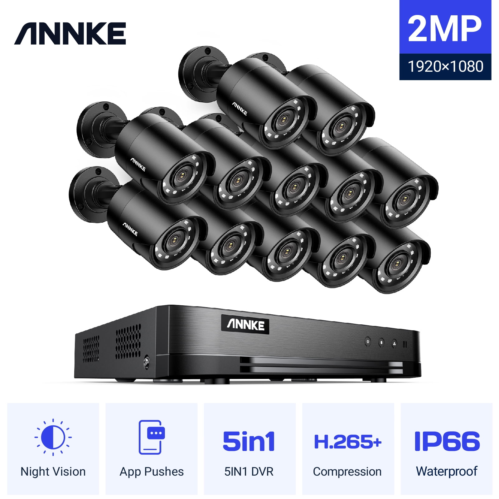 ANNKE Video Surveillance Kit,16 Channel 5-in-1 DVR with 12pcs Wired ...