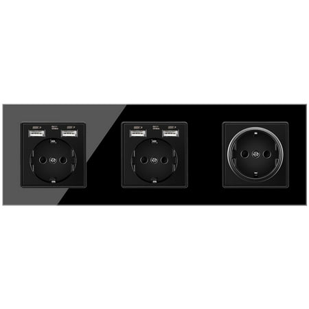 Eu Plug Wall Power Outlets Three-slot Socket 230v 16a + 4 Usb Chargers ...