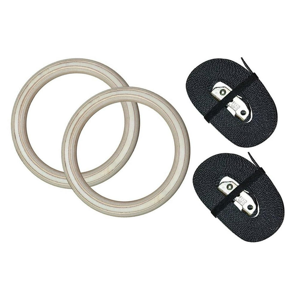 Gymenist Pair of Wood Gymnastics Gym Rings Set of 2 Workout Exercise ...