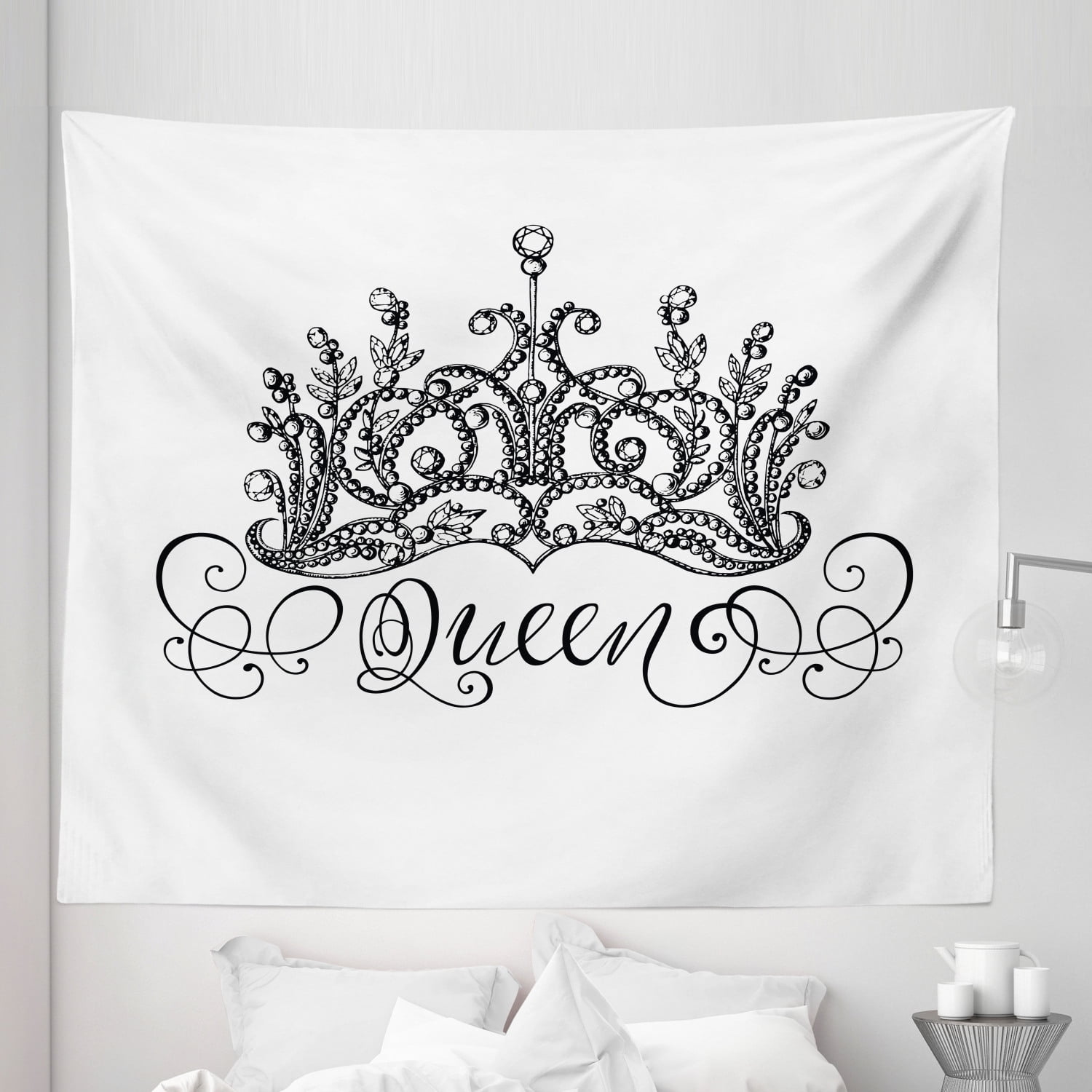 Queen Tapestry, Hand Drawn Crown Lettering Baroque Style Elements ...