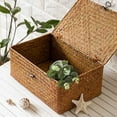 Kyaiguo Seagrass Basket With Lid Rectangular Hand Woven Wicker Storage Box For Shelf