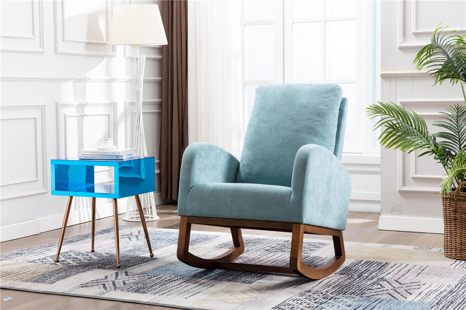 Rocking Chair, High Backrest Upholstered Velvet Accent Armchair with ...