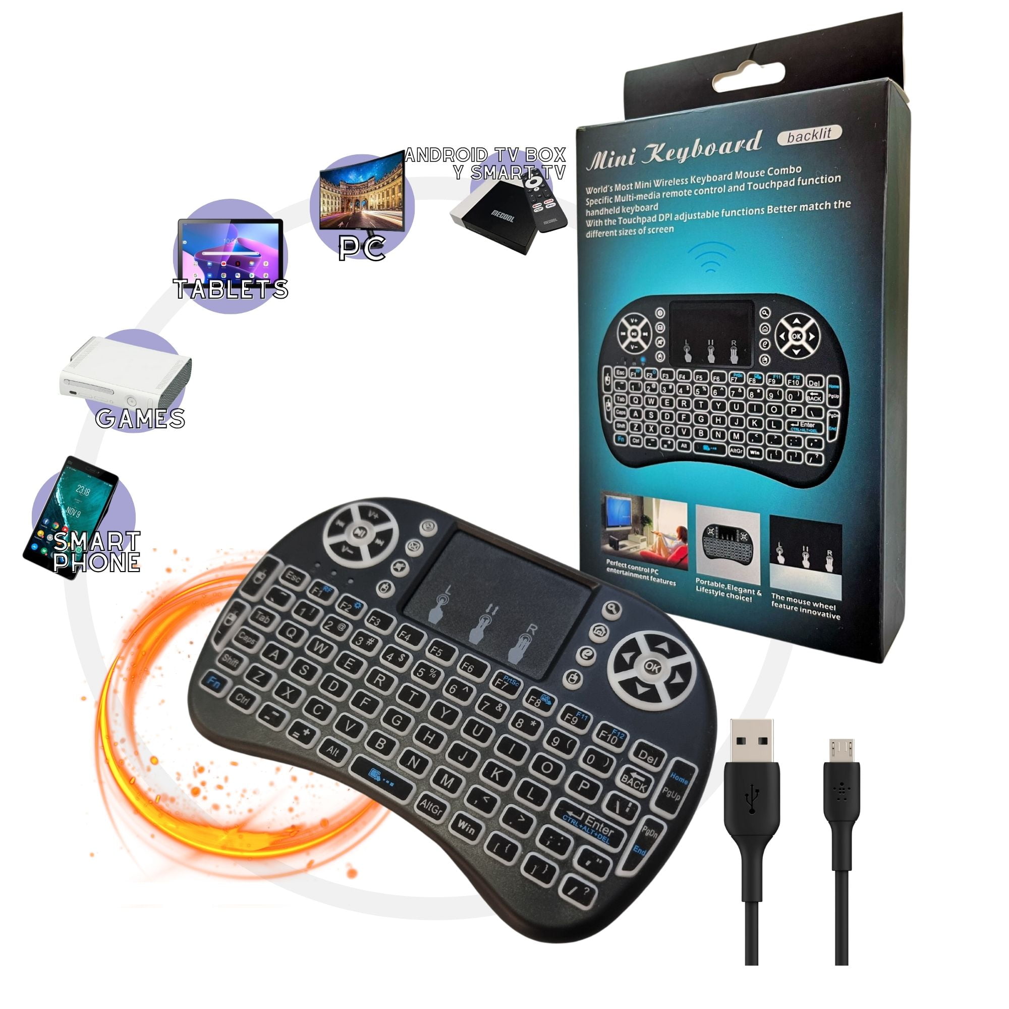 LUXVI Mini Teclado Inalámbrico Recargable con Iluminación para Smart TV ...