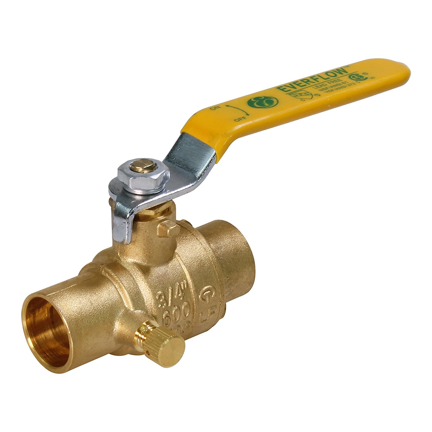 Everflow 405C034-NL Full Port Ball Valve with Drain, Forged Brass ...