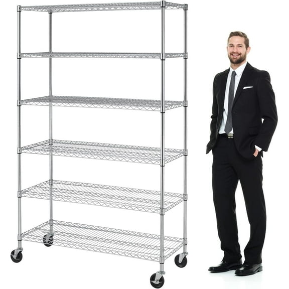 6-Tier Steel Wire Shelving Unit with Adjustable Height for Kitchen ...