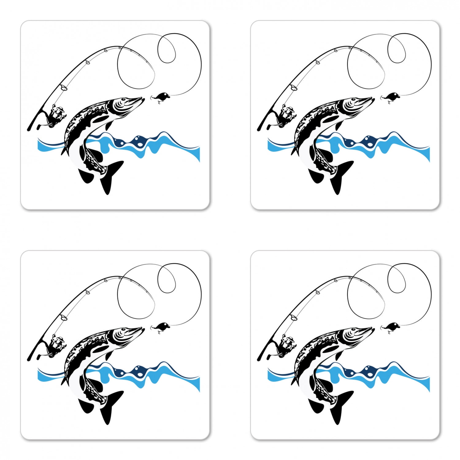 Fishing Coaster Set of 4, Big Pike Fish Catching Wobblers Reel Trap in ...