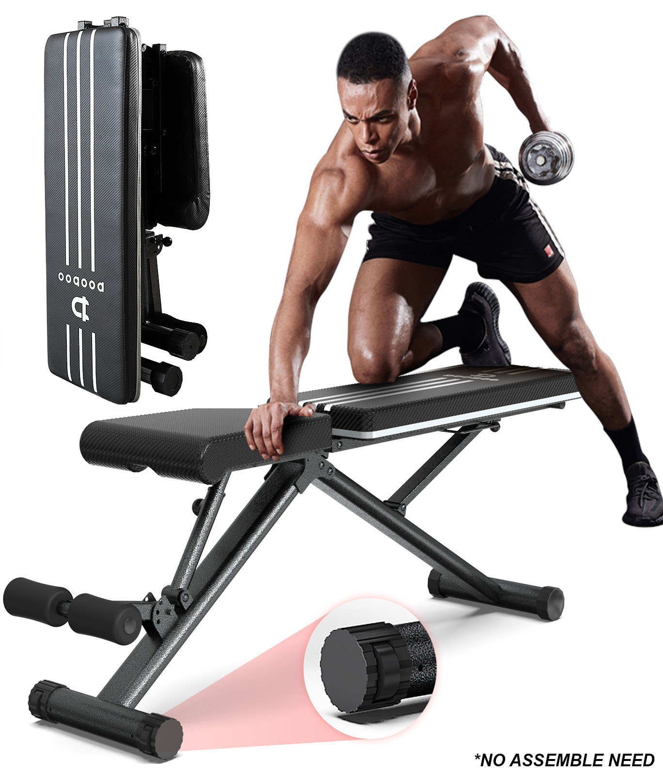 Pooboo Folding Sturdy Workout Bench Free Installation Weight Strength ...