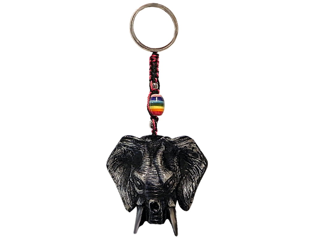 Elephant Head Wildlife Animal 3D Figurine Keychain Multicolored Macramé ...