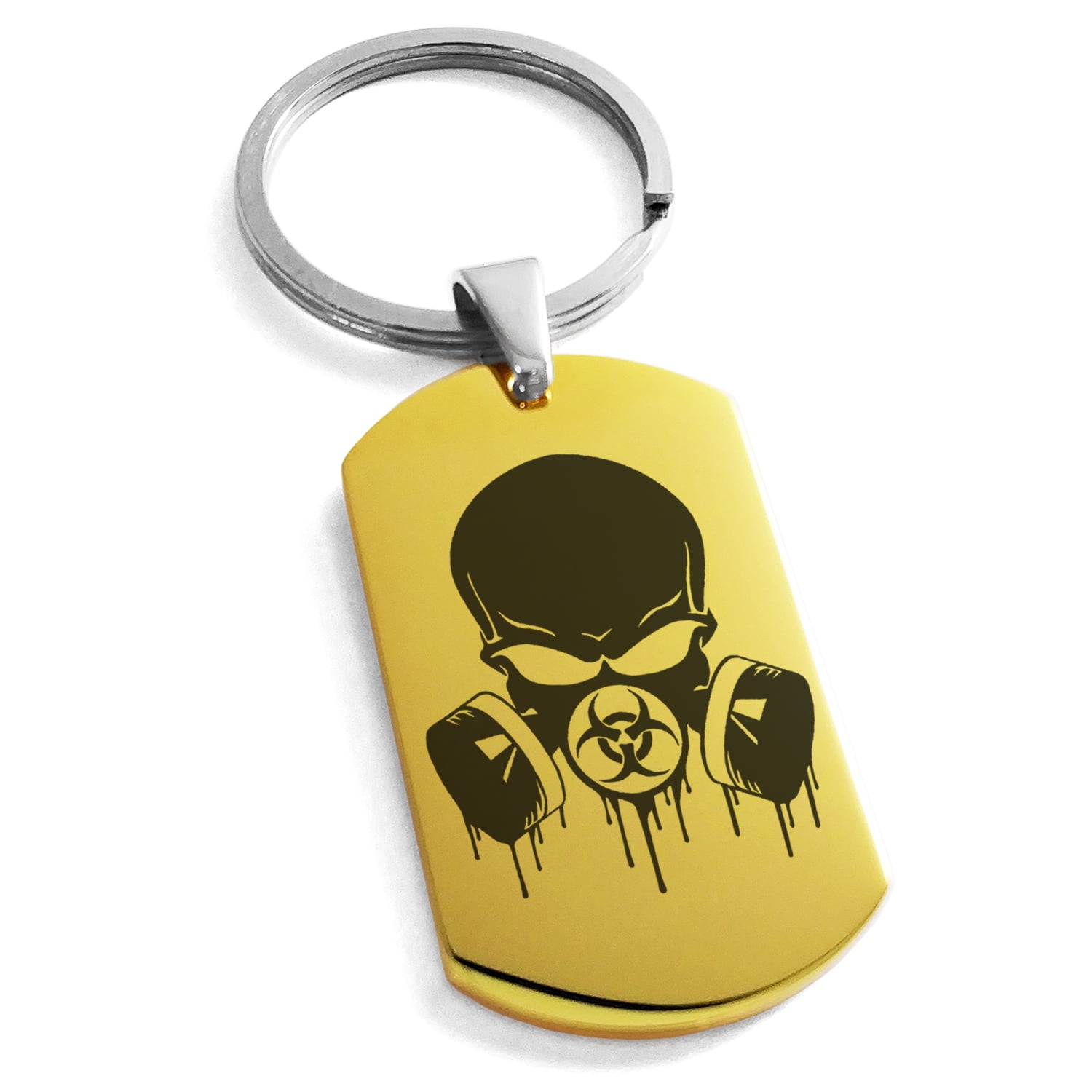 Stainless Steel Biohazard Skull Gas Mask Engraved Dog Tag Keychain ...