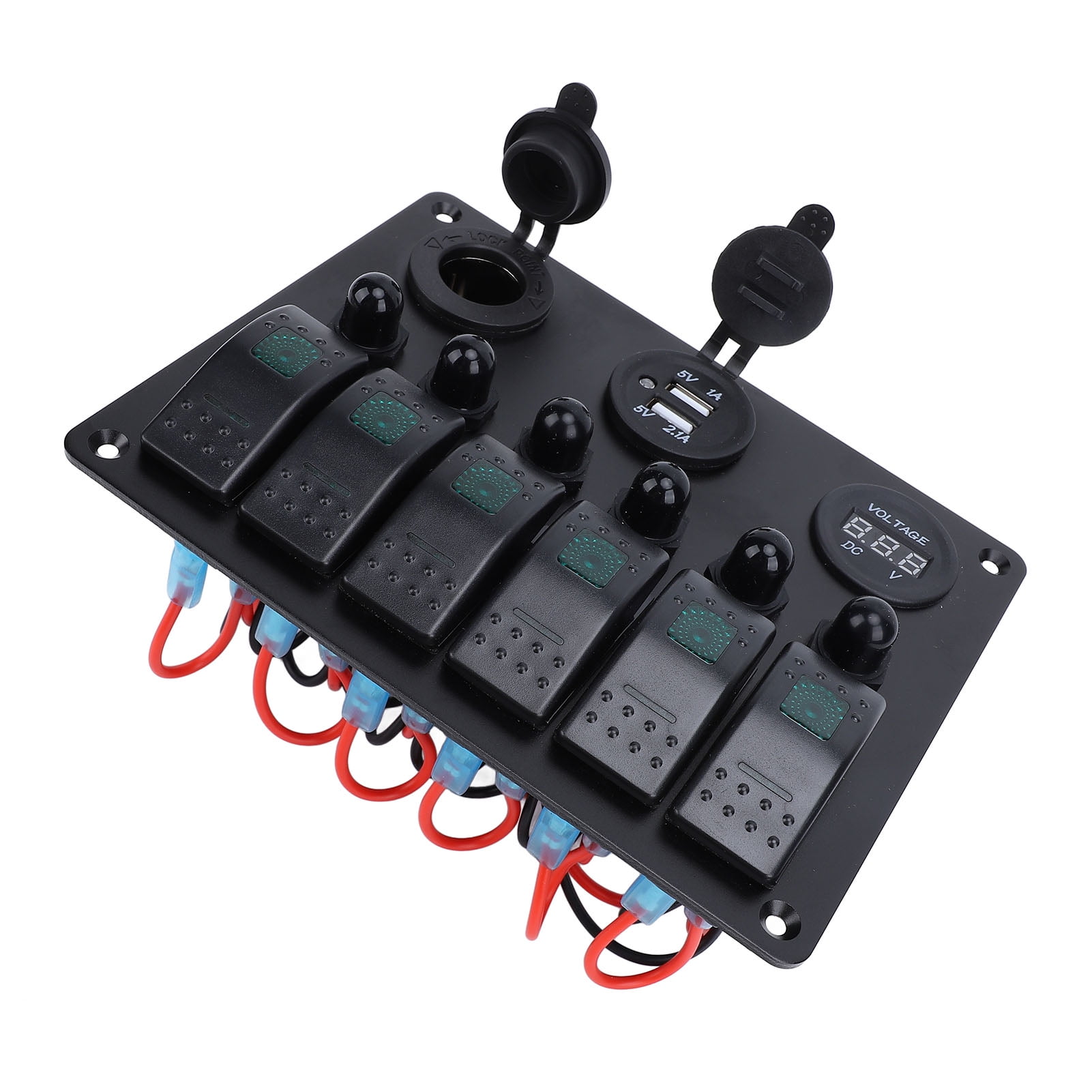 6 Gang Rocker Switch Panel with Overload Dual USB and Digital Voltmeter ...