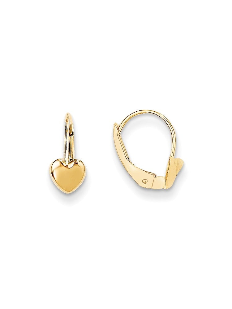 14k Yellow Gold Heart Leverback Earrings Lever Back Drop Dangle Love ...