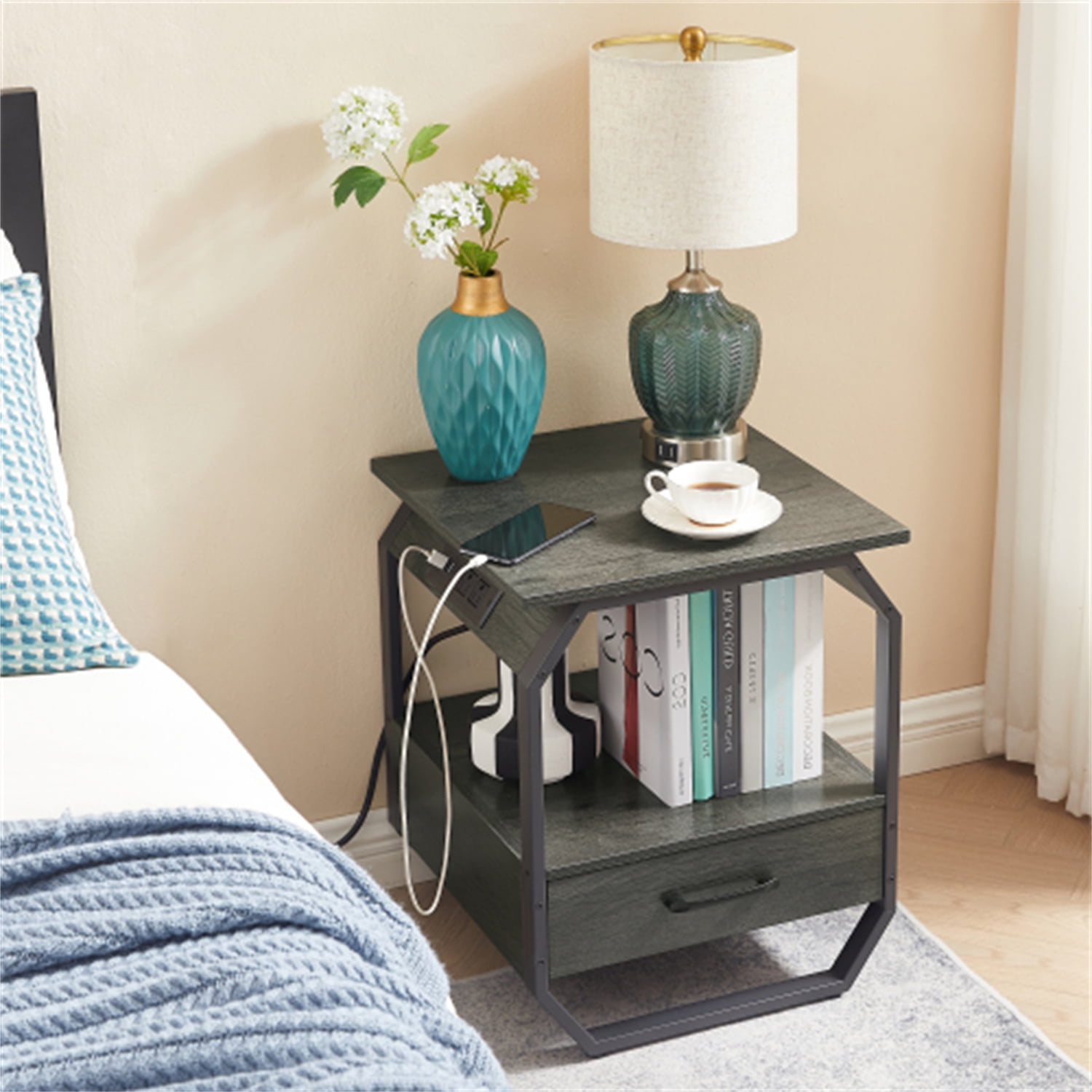Leiln.Z Nightstand with Charging Station, End Table with Usb Port and ...
