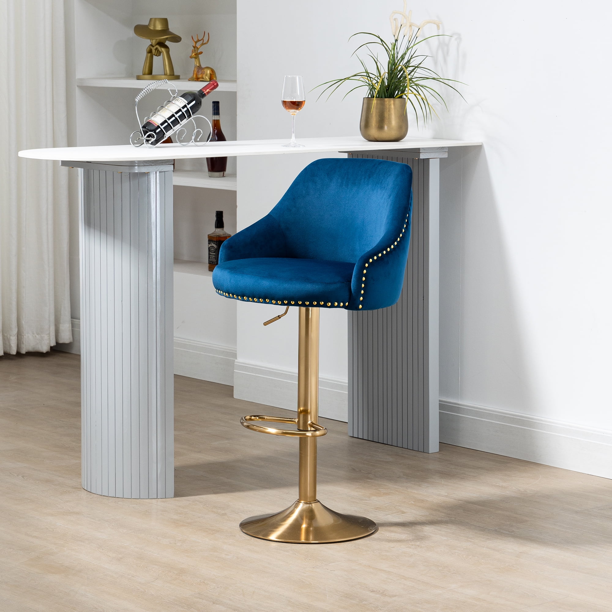 Luccalily Counter Height Bar Stools,Velvet 360° Swivel Adjustable Bar ...