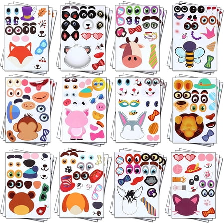 36 Sheets Make-a-face Sticker for Kids, Make an Animal Face Stickers ...