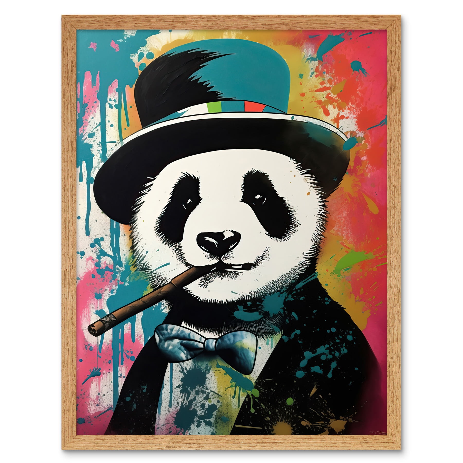 Panda Bear Wearing Blue Top Hat Suit Smoking Cigar Art Print Framed ...