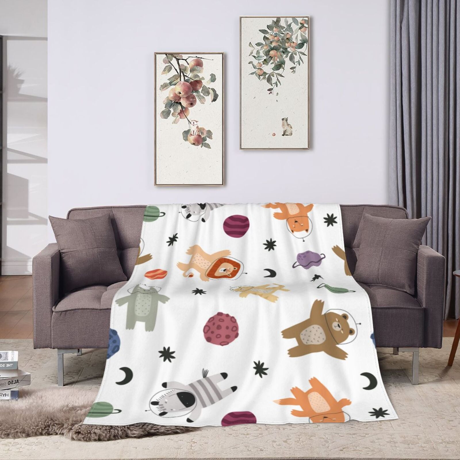 ZNDUO Seamless Cartoon Animals Pattern Throw Blanket, Lightweight Cozy ...