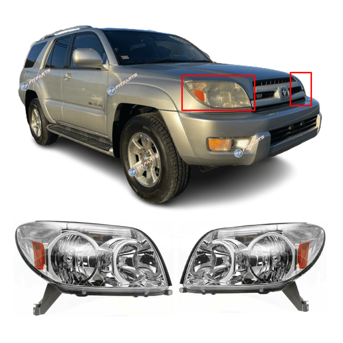 Toyota 4Runner 2003-2005 Front HeadLights Set of 2, Left & Right, New ...