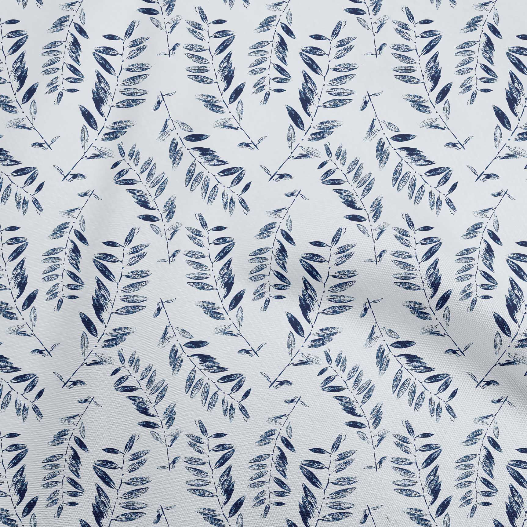 oneOone Cotton Poplin Twill Light Dusty Blue Fabric Leaves Sewing ...