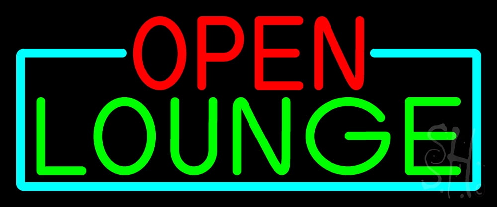 Open Lounge With Turquoise Border LED Neon Sign 6 x 15 - inches, Clear ...