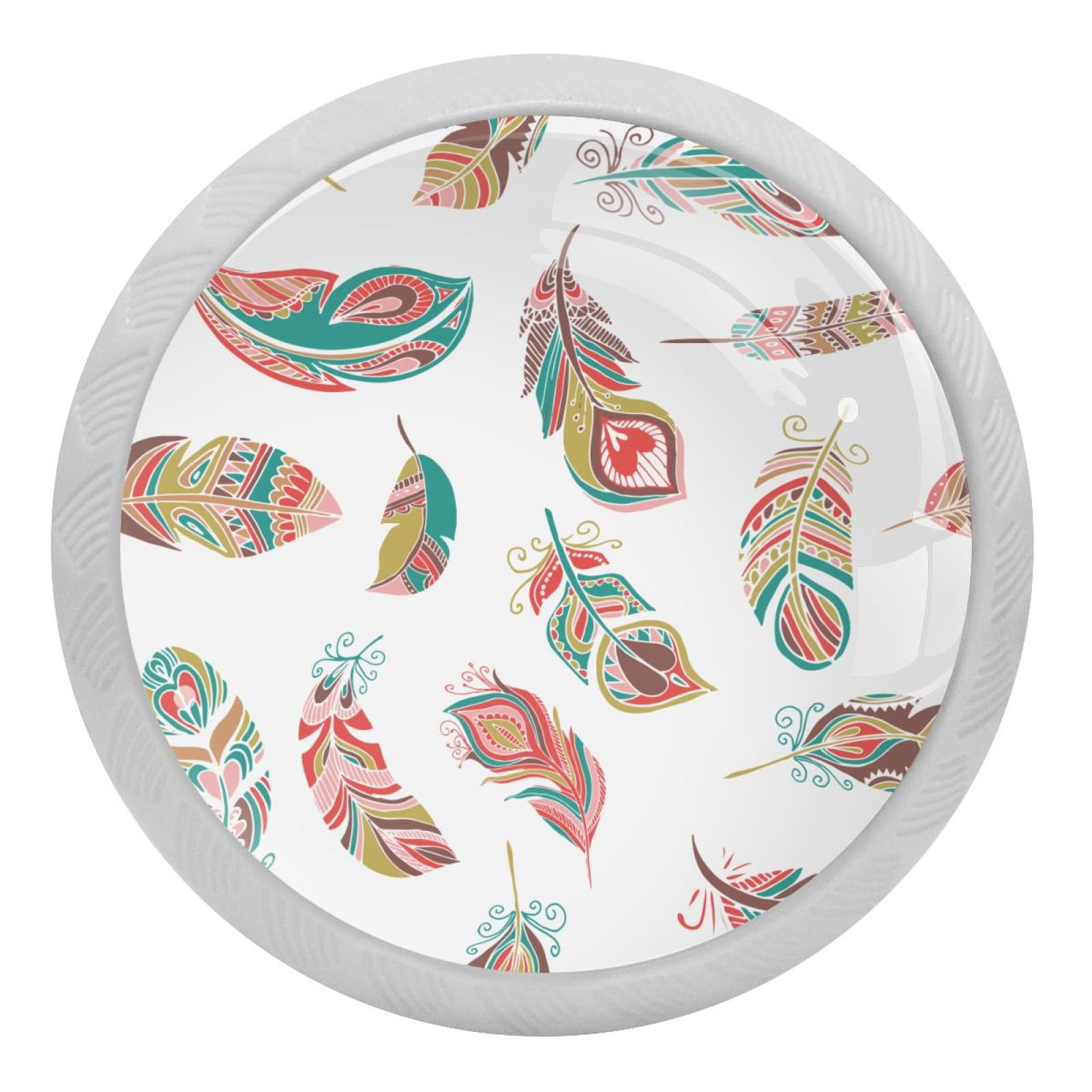 4PCS Round Bohemian Feathers Cabinet Fluorescence Knob Glowing in the ...
