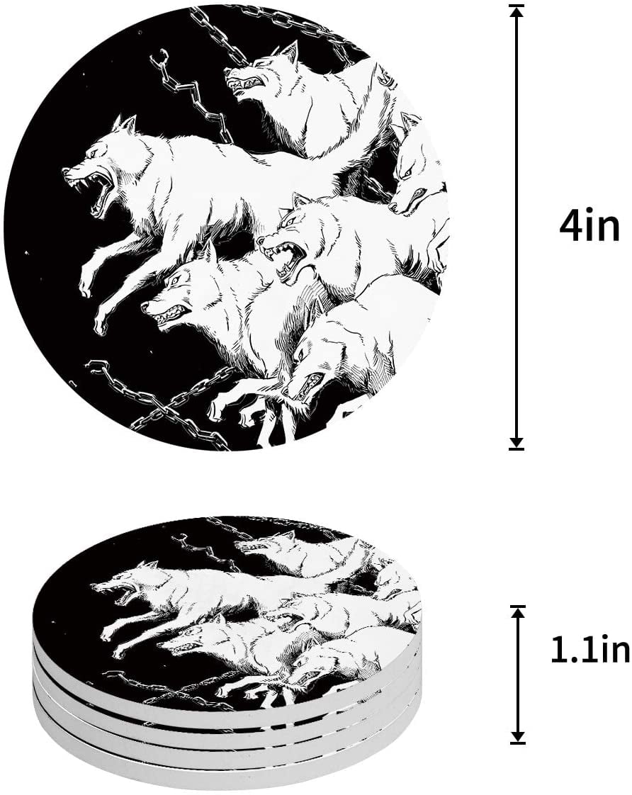 ZHANZZK Wolf Set of 4 Round Coaster for Drinks, Absorbent Ceramic Stone ...