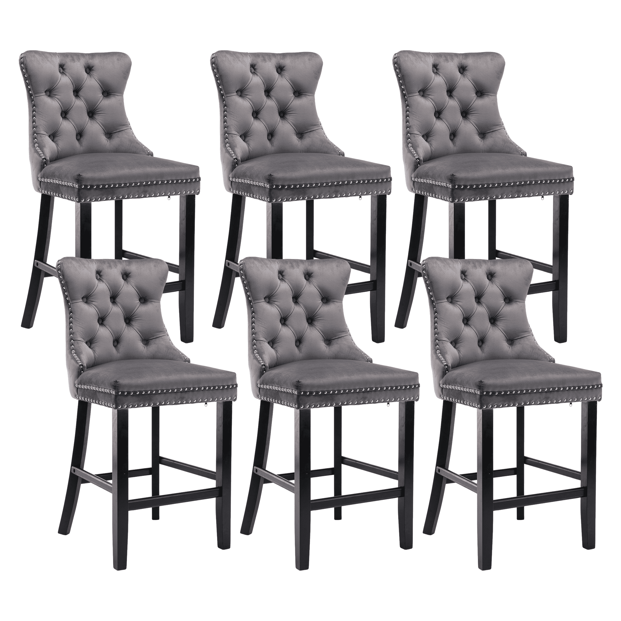 27" Contemporary Padded Bar Stools, Tufted Velvet Upholstered Barstools ...