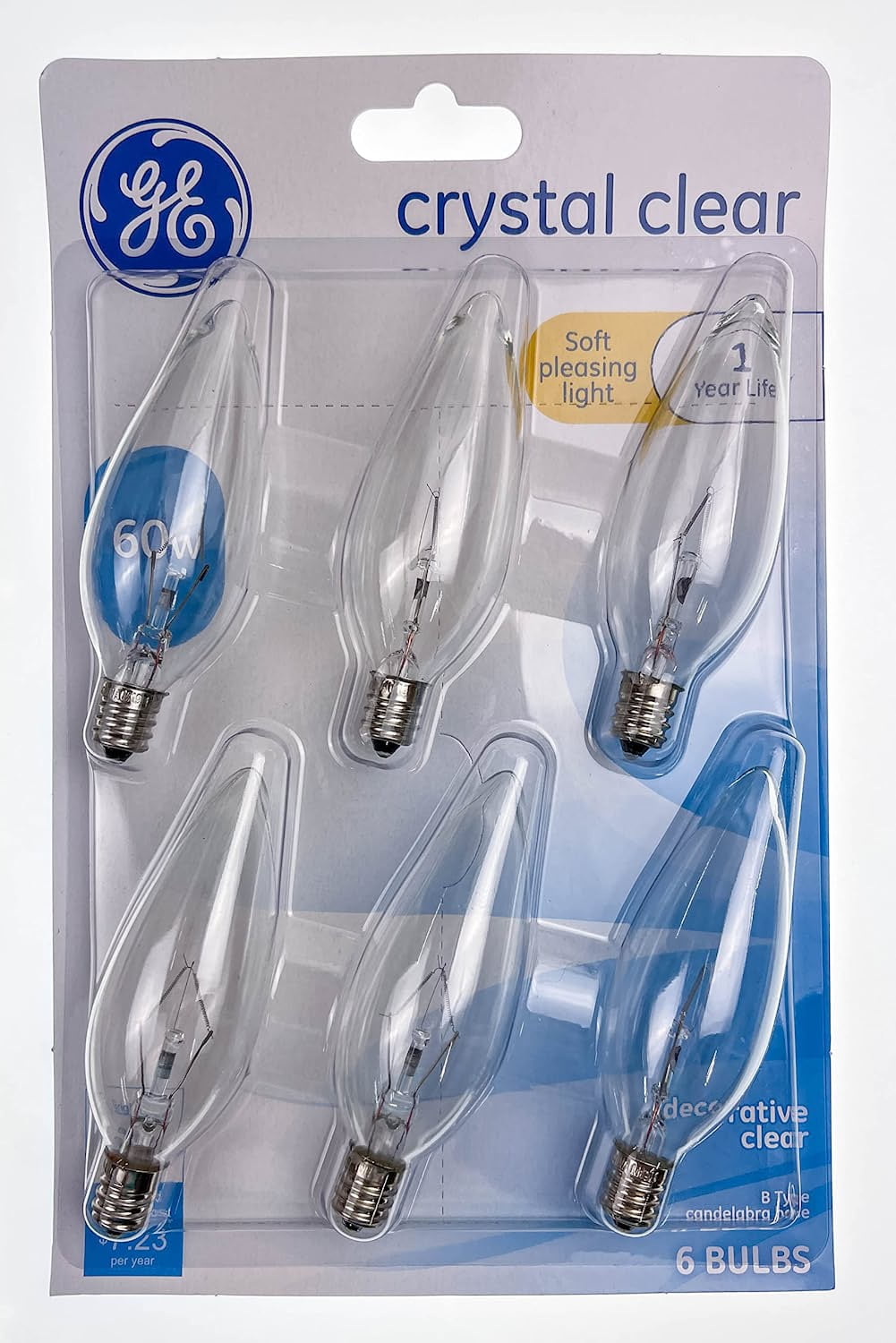 GE crystal clear 60 watt blunt tip 6-pack - Walmart.com