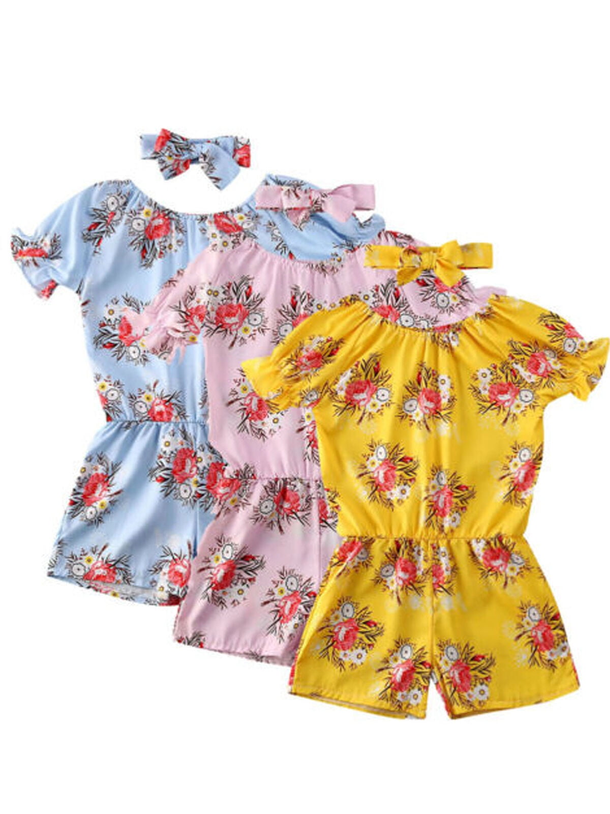 FOCUSNORM Kid Girls Summer Short Sleeve Flower Rompers - Walmart.com