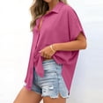 AKOEE Oversized Button Down Shirts for Women Batwing Short Sleeve Lapel ...