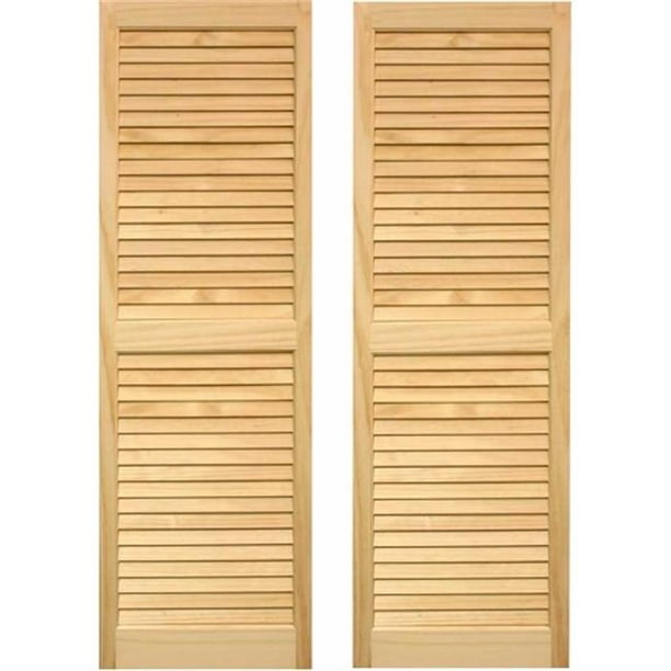 AWC Exterior Wood Window Shutters Louvered 15"wide x 47"high Unfinished ...