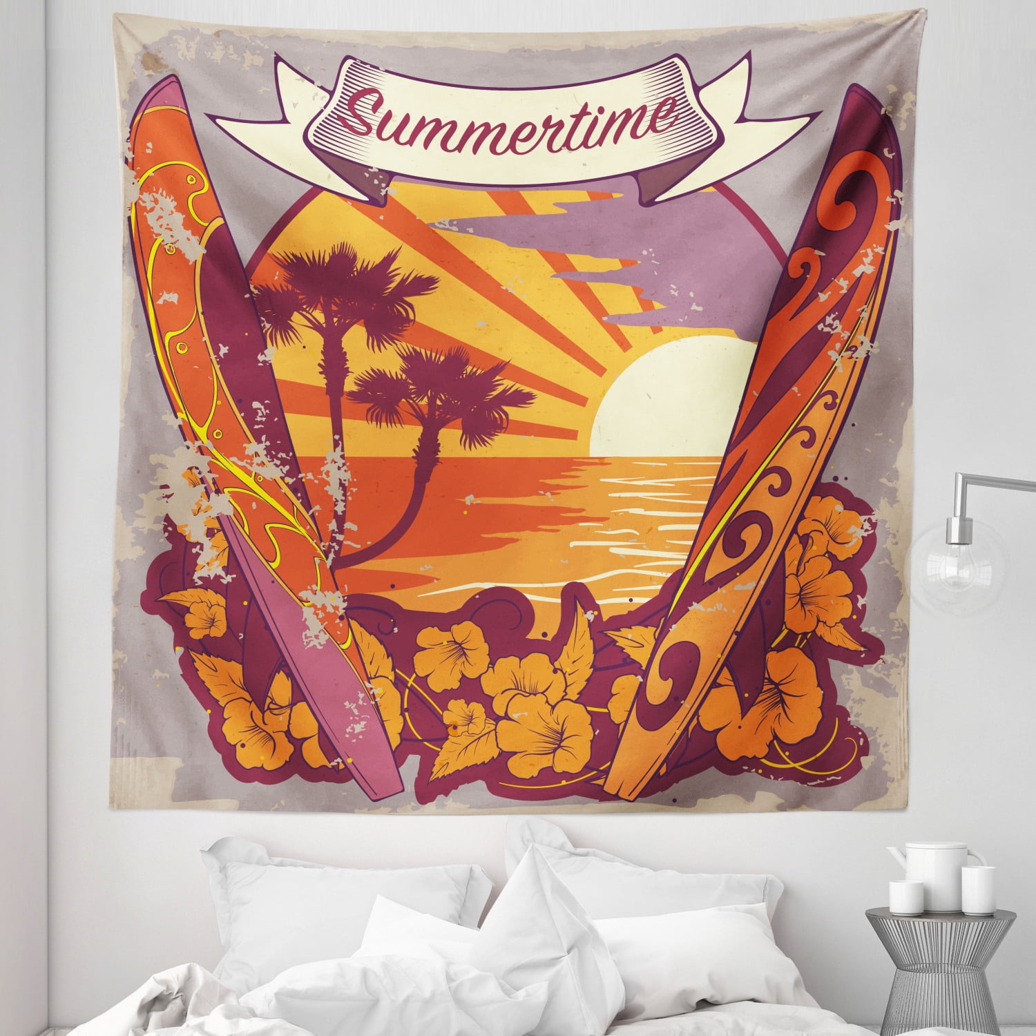 Tropical Tapestry, Retro Summertime Typography with Surfboards and ...