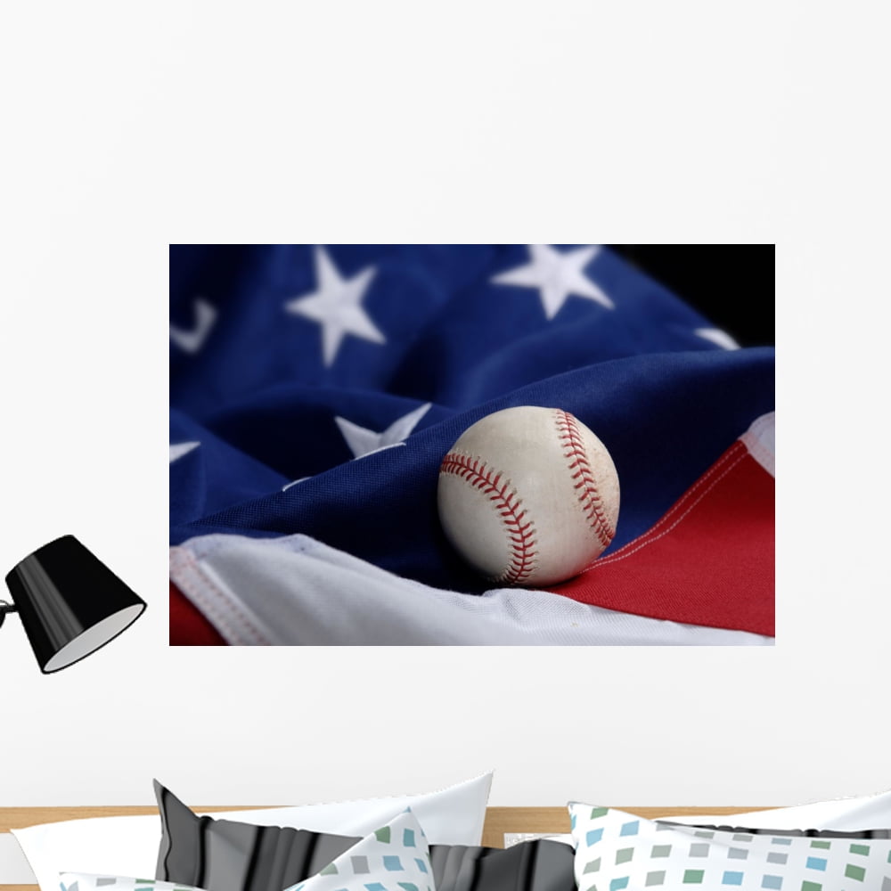Baseball American Flag Wall Mural Decal by Wallmonkeys Vinyl Peel and ...
