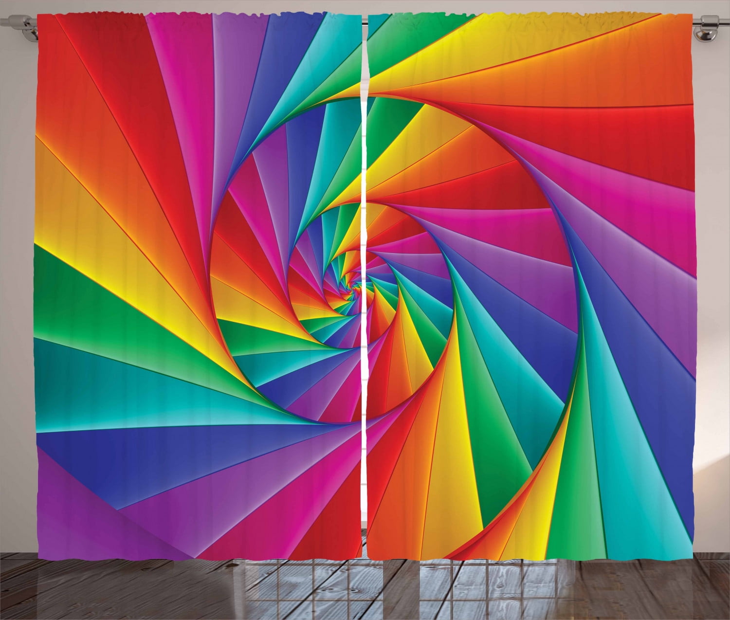 Trippy Curtains 2 Panels Set, Abstract Art Psychedelic Spiral in Vivid ...