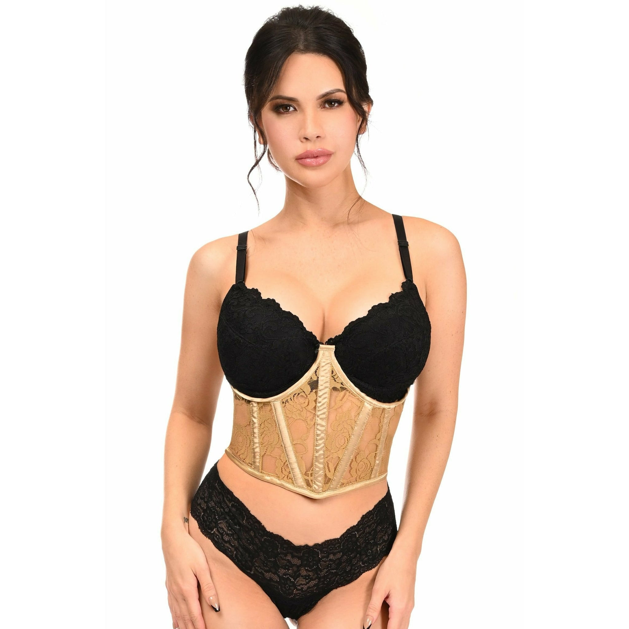 Lavish Beige Sheer Lace Underwire Waist Cincher Corset