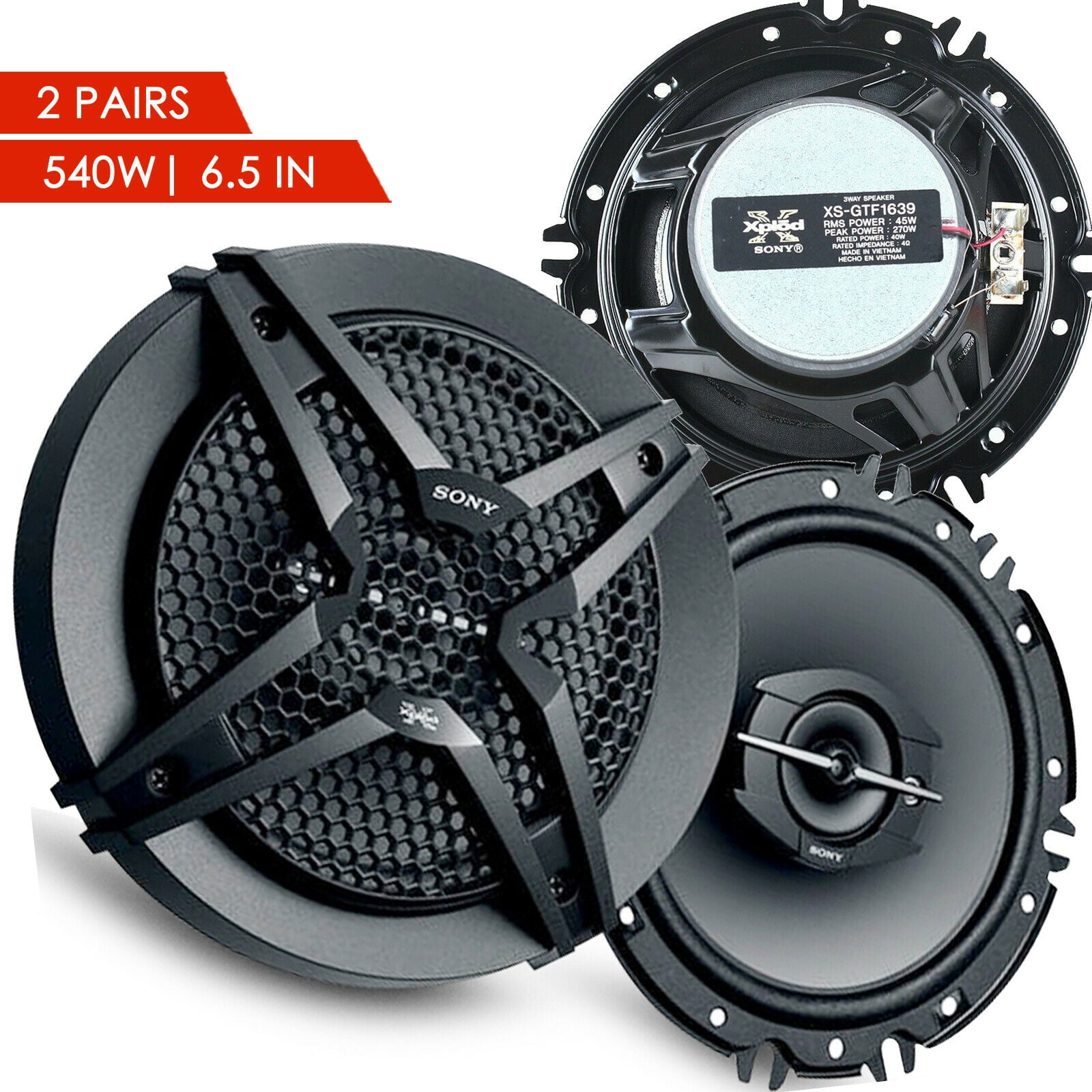 NEW SONY XS-GTF1639 6.5" 540 WATTS 3-WAY CAR AUDIO COAXIAL SPEAKERS - 2 ...