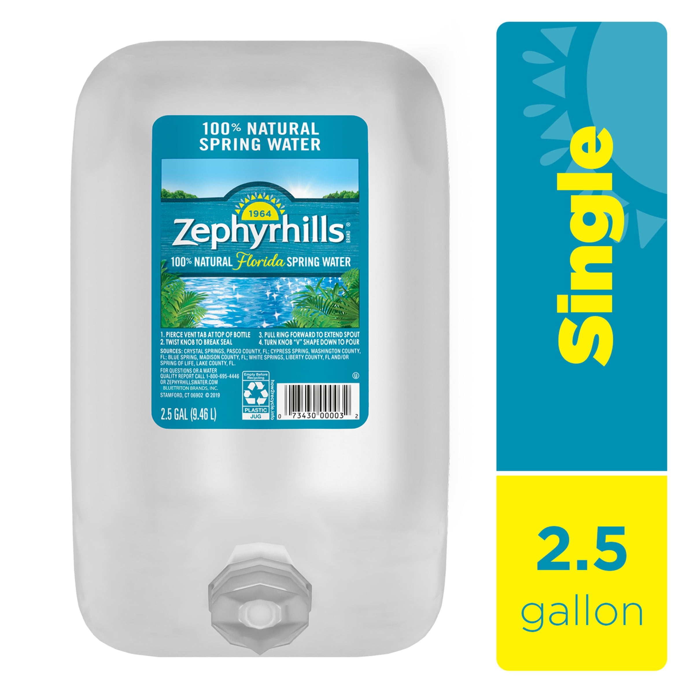 ZEPHYRHILLS Brand 100% Natural Spring Water, 2.5-gallon plastic bottle ...