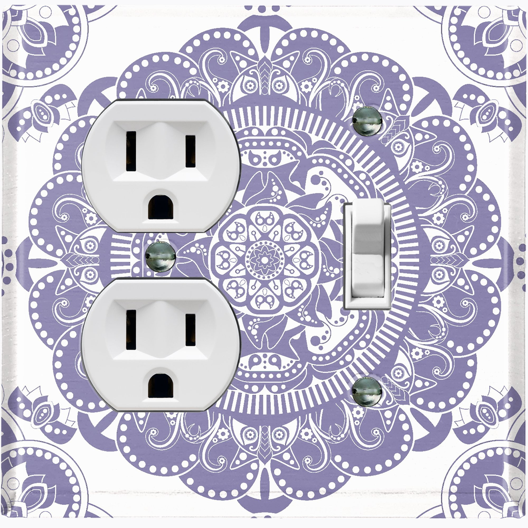 Metal Light Switch Plate Cover Mandala Gray White Flower Tile Pattern ...