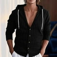 Black Mens Faux Linen Casual Button Up Jacket Hood Shacket Outfit for ...
