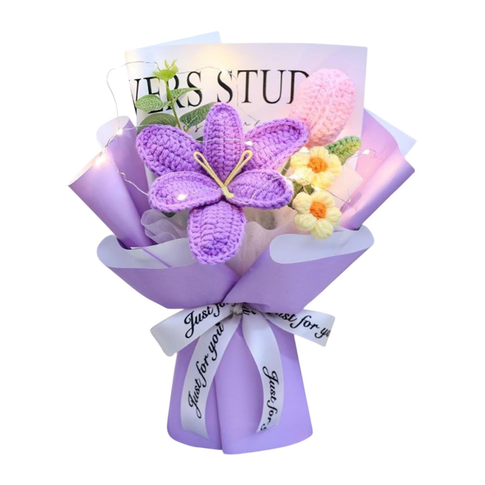 Crochet Flower Bouquet Decoración del Día de la Madre Arreglos florales Tulipanes de punto de ...